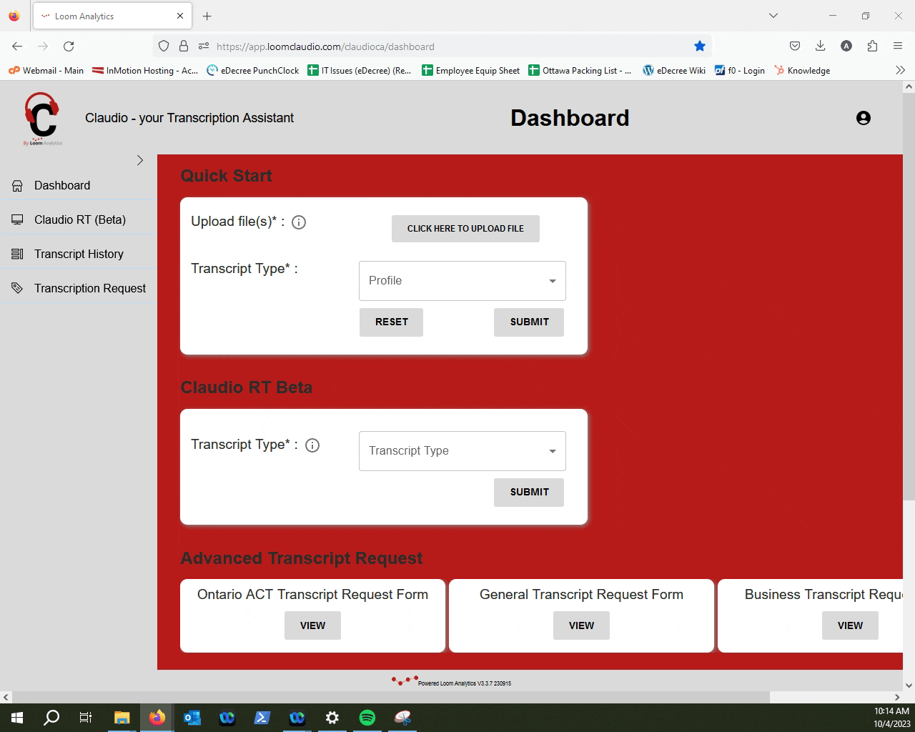 How can I request an ACT transcript through Claudio?